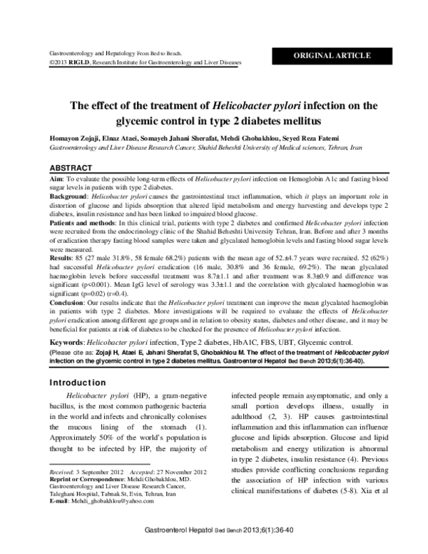 (PDF) The effect of the treatment of Helicobacter pylori infection on ...