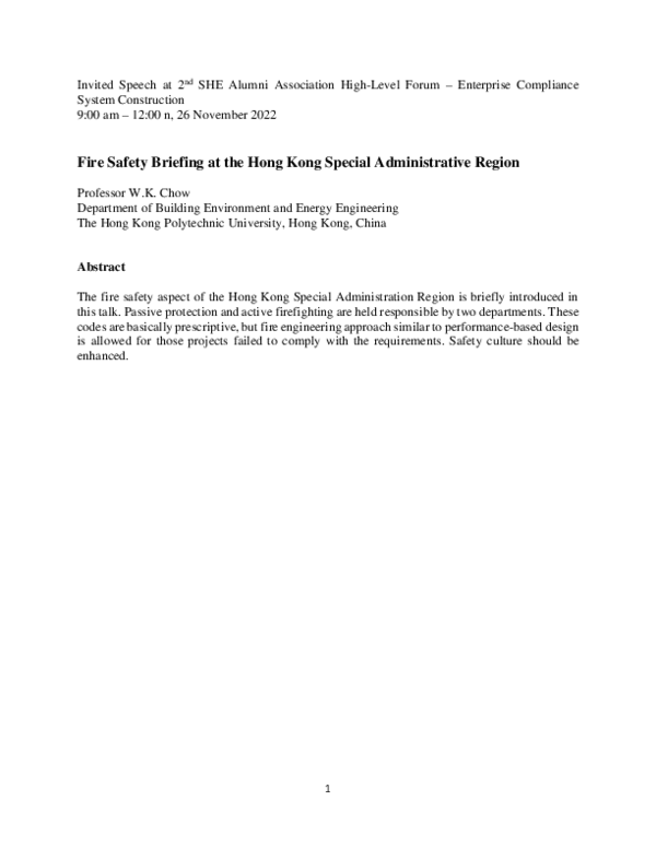 (PDF) Fire Safety Briefing at the Hong Kong Special Administrative Region