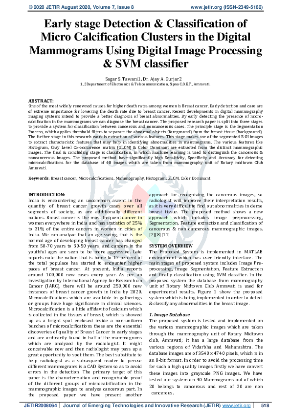 Pdf Early Stage Detection And Classification Of Microcalcification Clusters In The Digital
