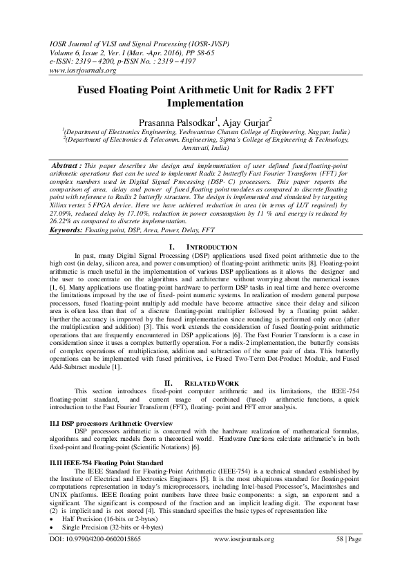 Pdf Fused Floating Point Arithmetic Unit For Radix 2 Fft Implementation