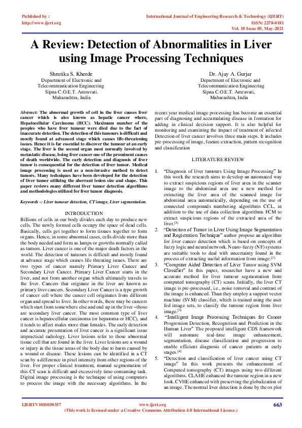 (PDF) A Review: Detection of Abnormalities in Liver using Image Processing Techniques