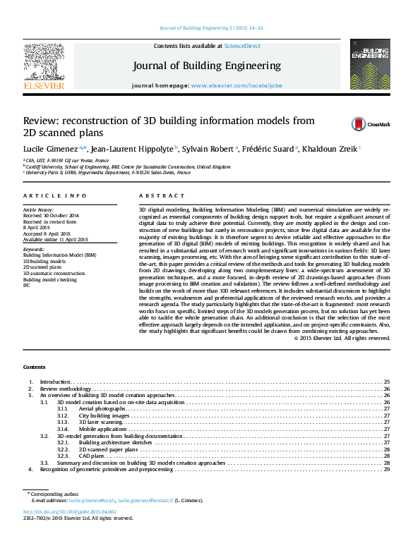 (PDF) Review: reconstruction of 3D building information models from 2D scanned plans