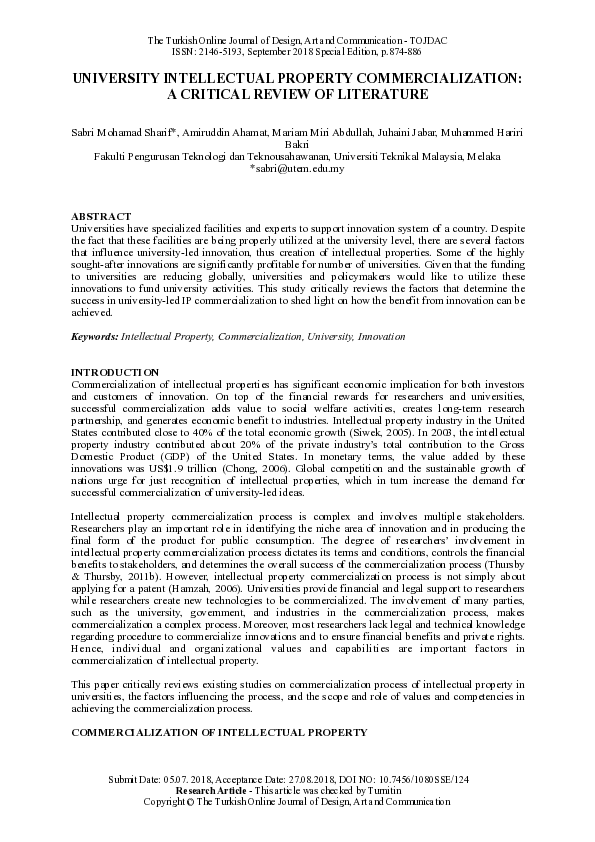 (PDF) University Intellectual Property Commercialization: A Critical ...