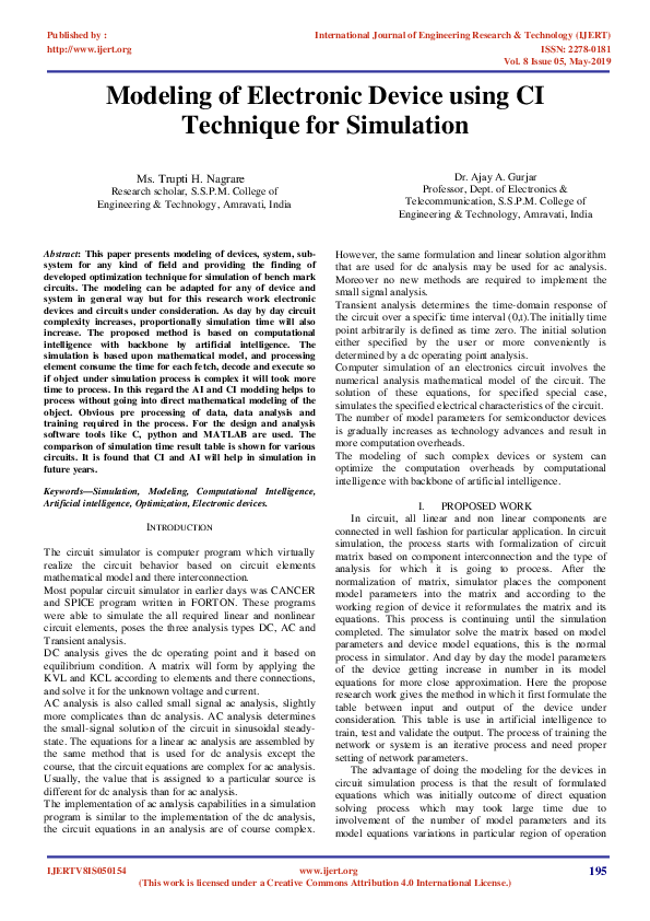 (PDF) Modeling of Electronic Device Using CI Technique for Simulation