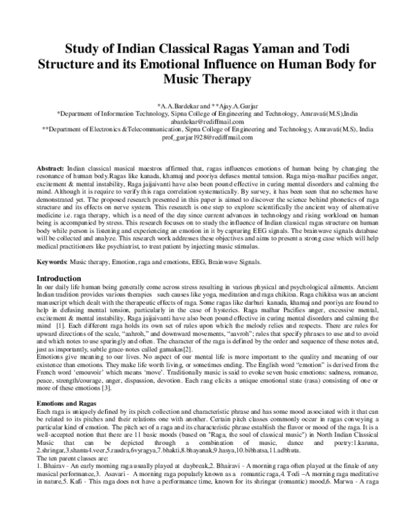 (PDF) Study of Indian Classical Ragas Yaman and Todi Structure and its ...
