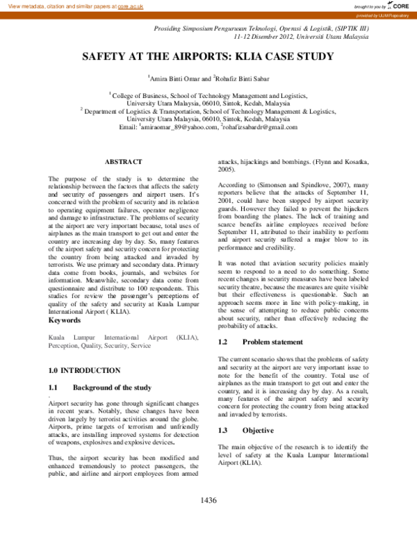 (PDF) Safety at the airports: KLIA case study