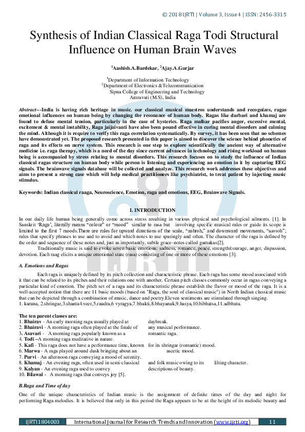 (PDF) Synthesis of Indian Classical Raga Todi Structural Influence on ...