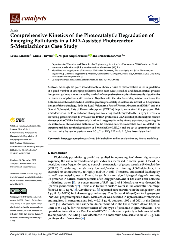 (PDF) Comprehensive Kinetics of the Photocatalytic Degradation of Emerging Pollutants in a LED ...