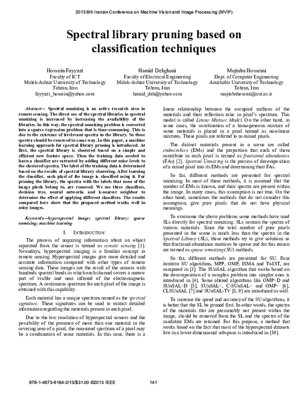 (PDF) Spectral library pruning based on classification techniques