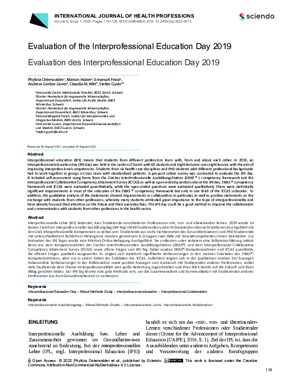 (PDF) Evaluation of the Interprofessional Education Day 2019 / Evaluation des Interprofessional ...