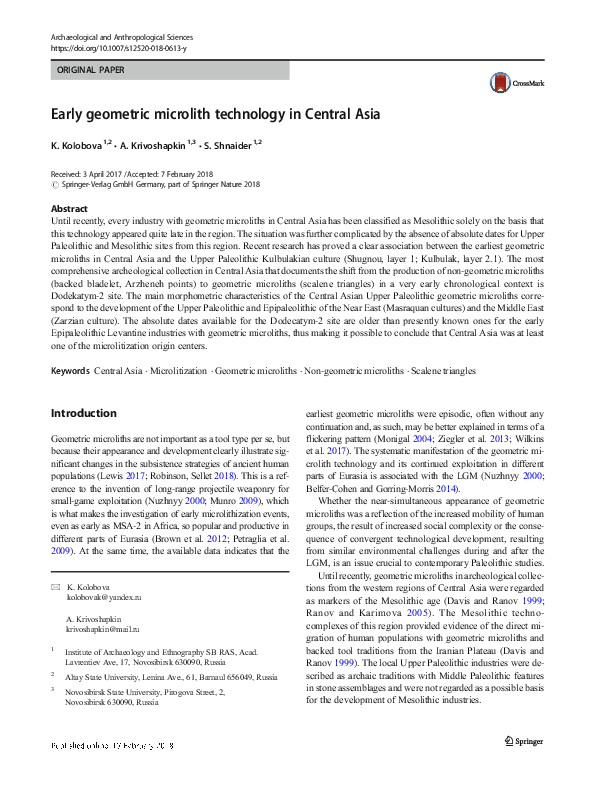 (PDF) Early geometric microlith technology in Central Asia