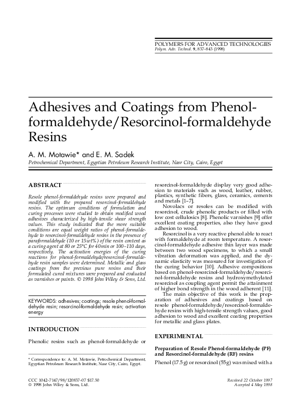 (PDF) Adhesives and coatings from phenol-formaldehyde/resorcinol ...
