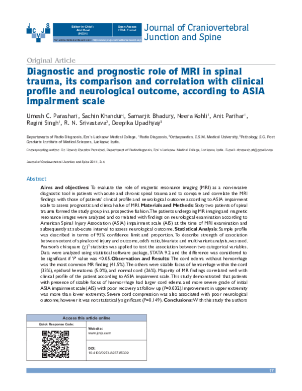 (PDF) Diagnostic and prognostic role of MRI in spinal trauma, its ...