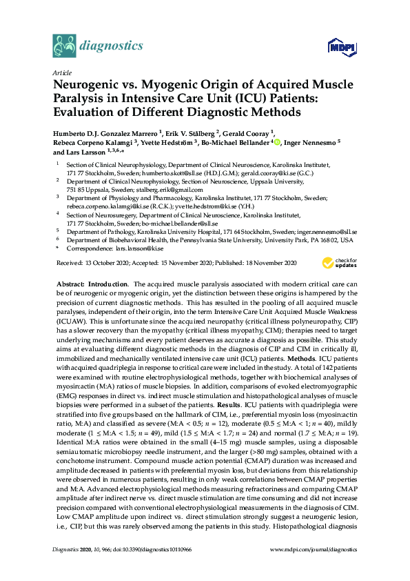 (PDF) Neurogenic vs. Myogenic Origin of Acquired Muscle Paralysis in ...