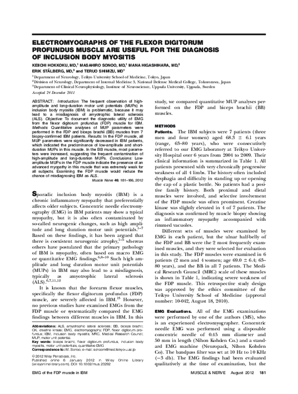 (PDF) Electromyographs of the flexor digitorum profundus muscle are ...
