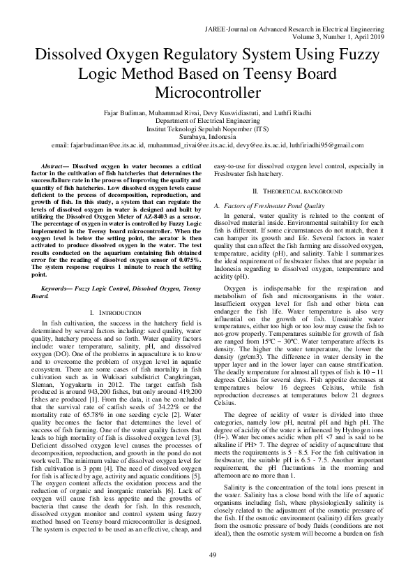 (PDF) Dissolved Oxygen Regulatory System Using Fuzzy Logic Method Based on Teensy Board ...