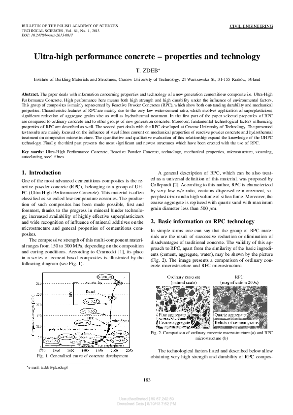 (PDF) Ultra-high performance concrete – properties and technology