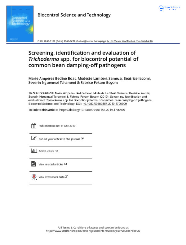 Pdf Screening Identification And Evaluation Of Trichoderma Spp For Biocontrol Potential Of