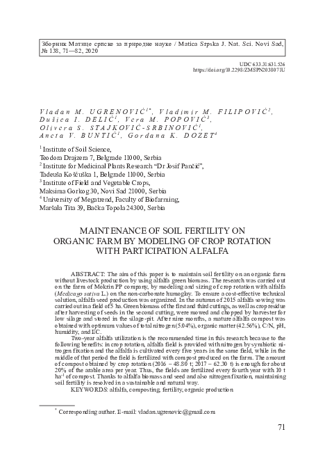 (PDF) Maintenance of soil fertility on organic farm by modeling of crop ...