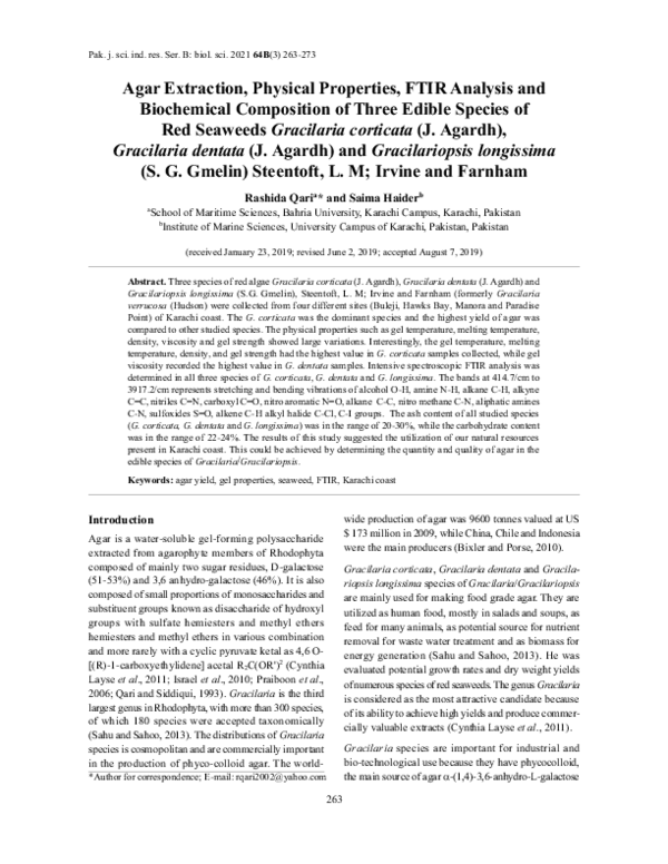 (PDF) Agar Extraction, Physical Properties, FTIR Analysis and ...