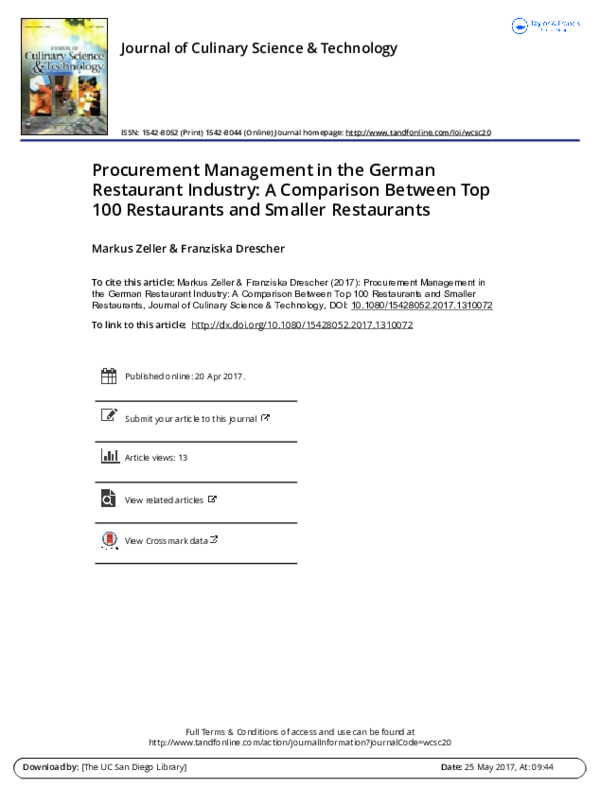 (PDF) Procurement Management in the German Restaurant Industry: A ...