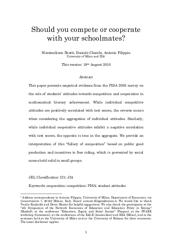 (PDF) Should you compete or cooperate with your classmates?
