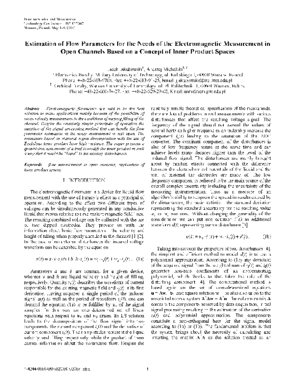 (PDF) Estimation of Flow Parameters for the Needs of the Electromagnetic Measurement in Open ...