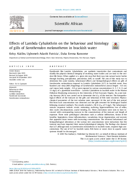 (PDF) Effects of Lambda Cyhalothrin on the behaviour and histology of gills of Sarotherodon ...