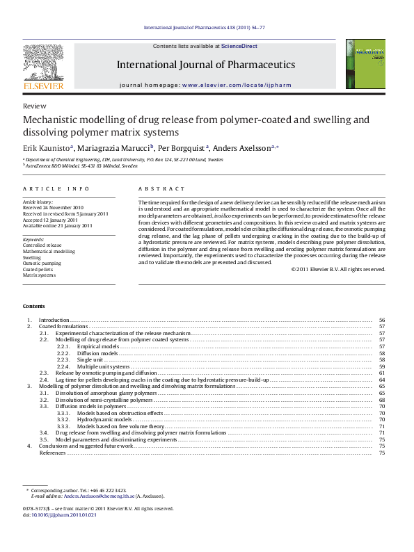 (PDF) Mechanistic modelling of drug release from polymer-coated and ...
