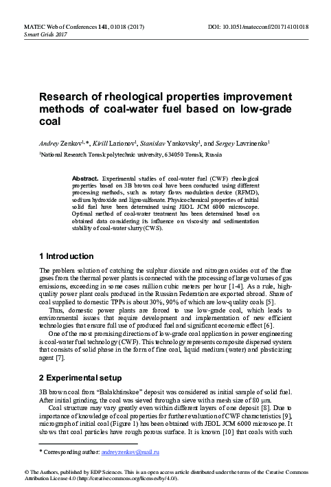 (PDF) Research of rheological properties improvement methods of coal ...