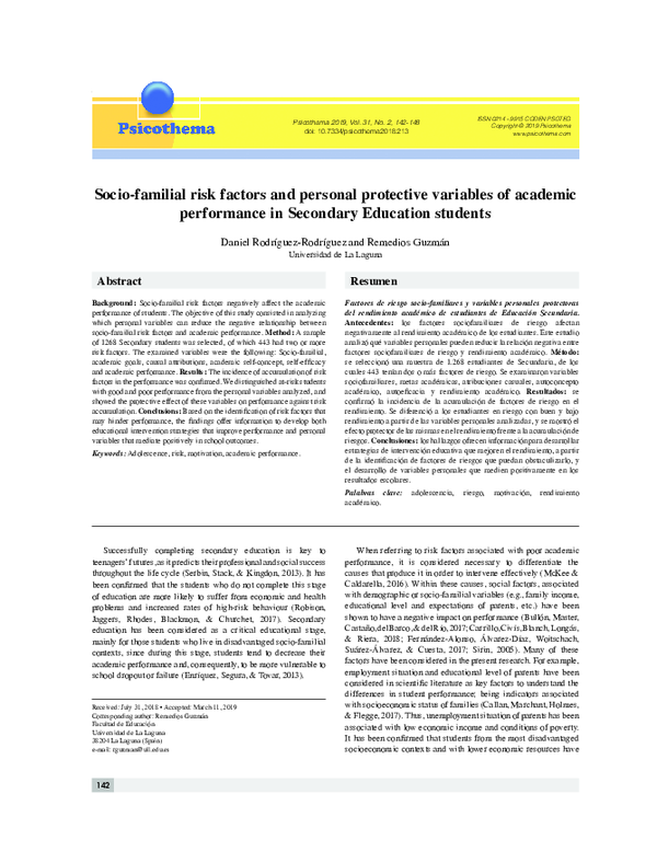 (PDF) Socio‐familial risk factors and personal protective variables of ...
