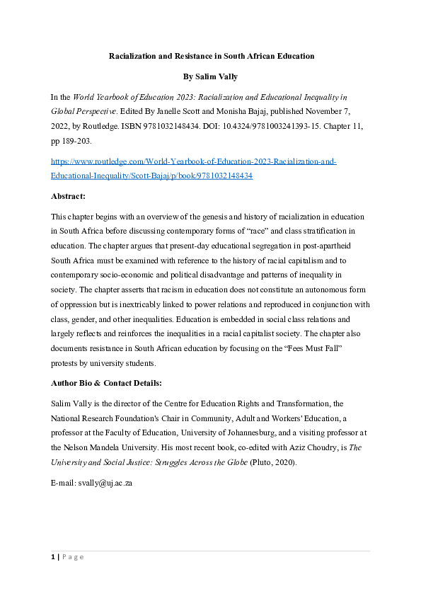 (DOC) Racialization and Resistance in South African Education