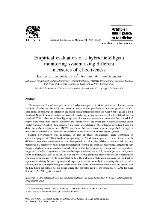 (PDF) Empirical evaluation of a hybrid intelligent monitoring system using different measures of ...
