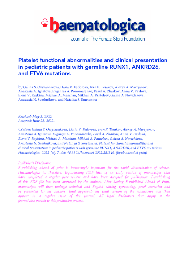(PDF) Platelet functional abnormalities and clinical presentation in pediatric patients with ...