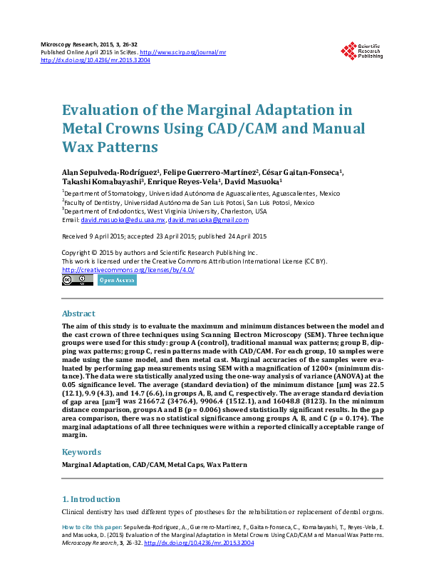(PDF) Evaluation of the Marginal Adaptation in Metal Crowns Using CAD ...