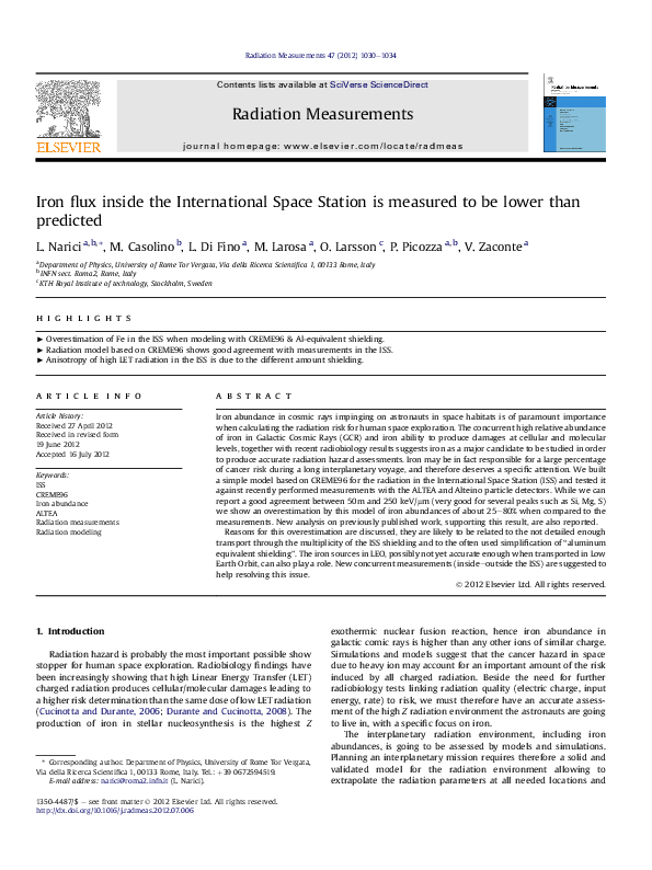 (PDF) Iron flux inside the International Space Station is measured to ...