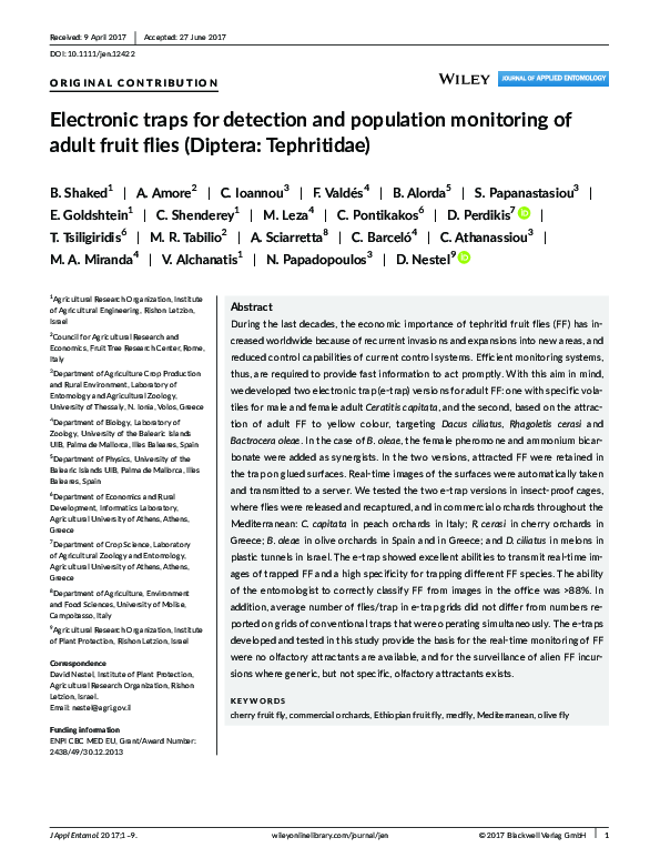 (PDF) Electronic traps for detection and population monitoring of adult fruit flies (Diptera ...