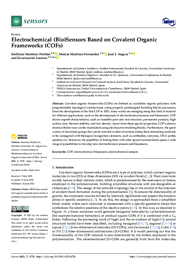(PDF) Electrochemical (Bio)Sensors Based on Covalent Organic Frameworks (COFs) | Encarnación ...
