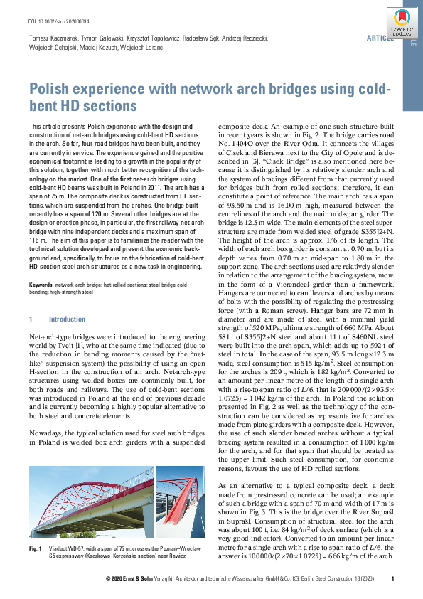 (PDF) Polish experience with network arch bridges using cold‐bent HD ...