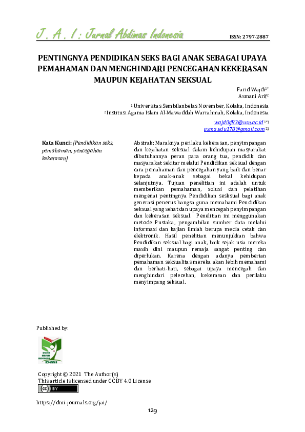 (PDF) Pentingnya Pendidikan Seks Bagi Anak Sebagai Upaya Pemahaman Dan Menghindari Pencegahan ...
