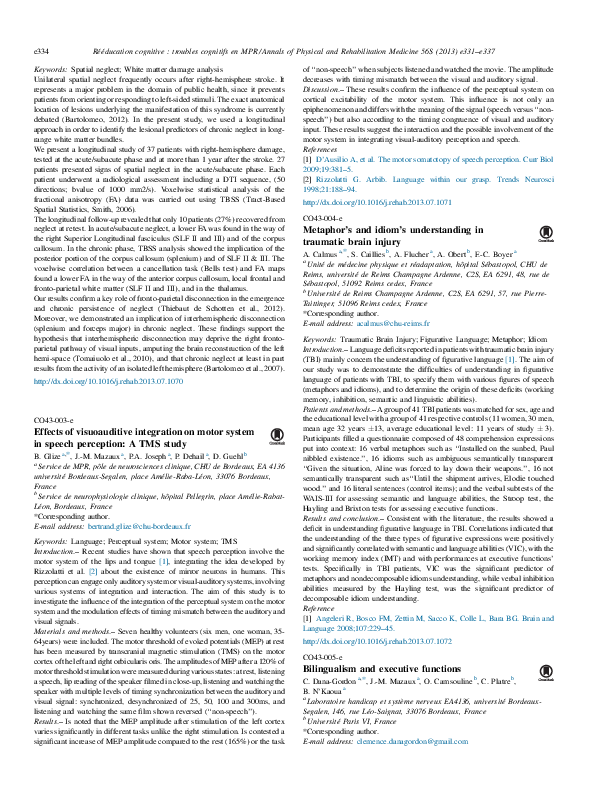 (PDF) Metaphor's and idiom's understanding in traumatic brain injury