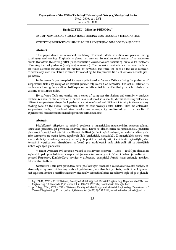 (PDF) Use of Numerical Simulations During Continuous Steel Casting