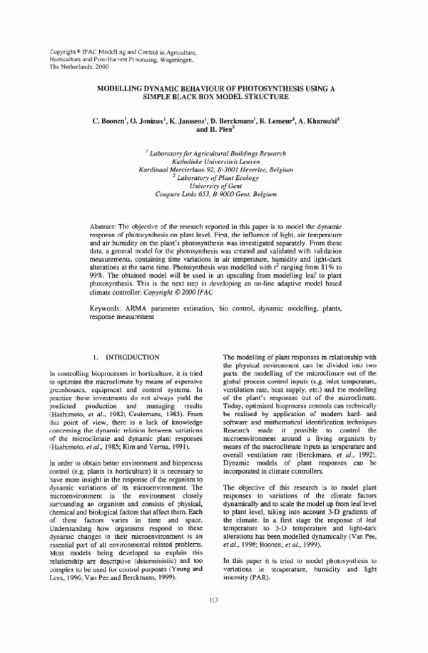 (PDF) Modelling Dynamic Behaviour of Photosynthesis Using a Simple ...