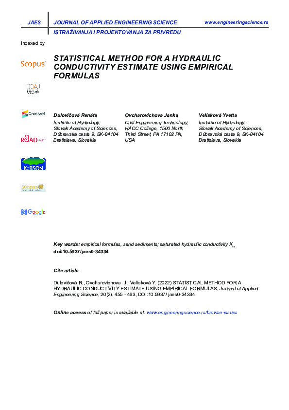 Pdf Statistical Method For A Hydraulic Conductivity Estimate Using Empirical Formulas