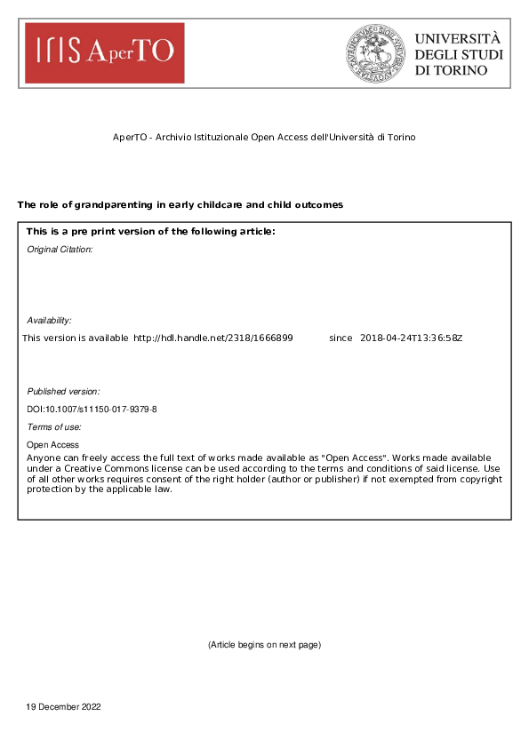 (PDF) The role of grandparenting in early childcare and child outcomes