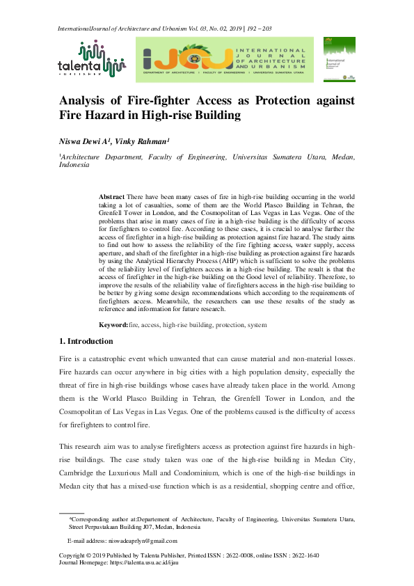 (PDF) Analysis of Fire-fighter Access as Protection against Fire Hazard ...