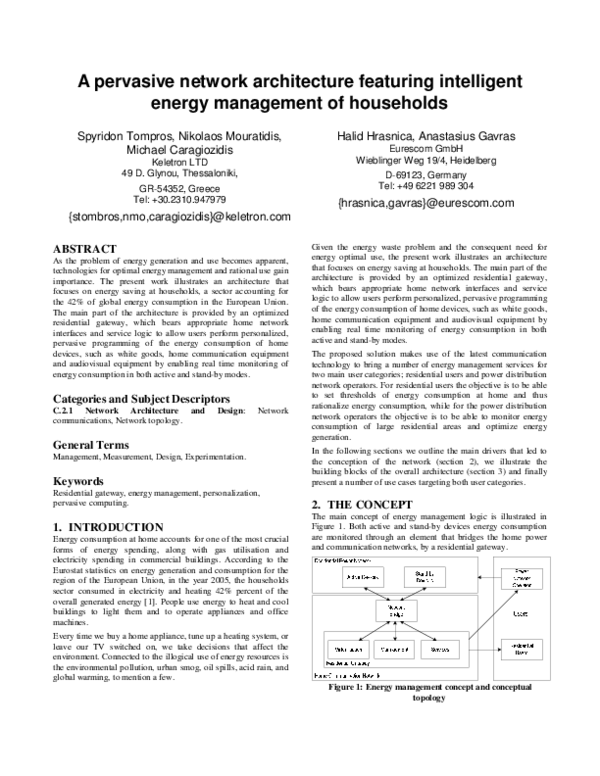 (PDF) A pervasive network architecture featuring intelligent energy ...