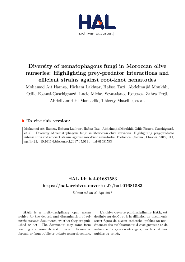 (PDF) Diversity of nematophagous fungi in Moroccan olive nurseries ...