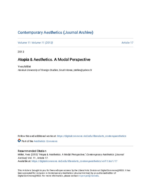 (PDF) Atopia & Aesthetics. A Modal Perspective