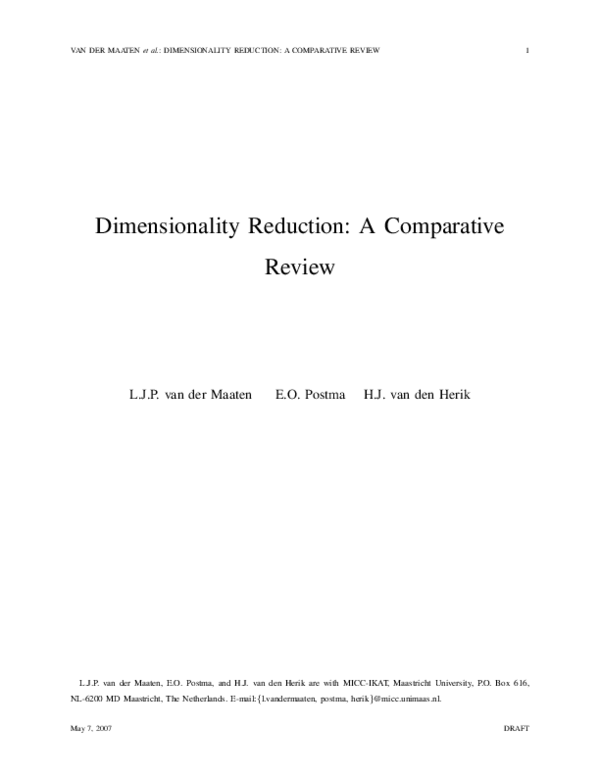 (PDF) Dimensionality reduction: A comparative review